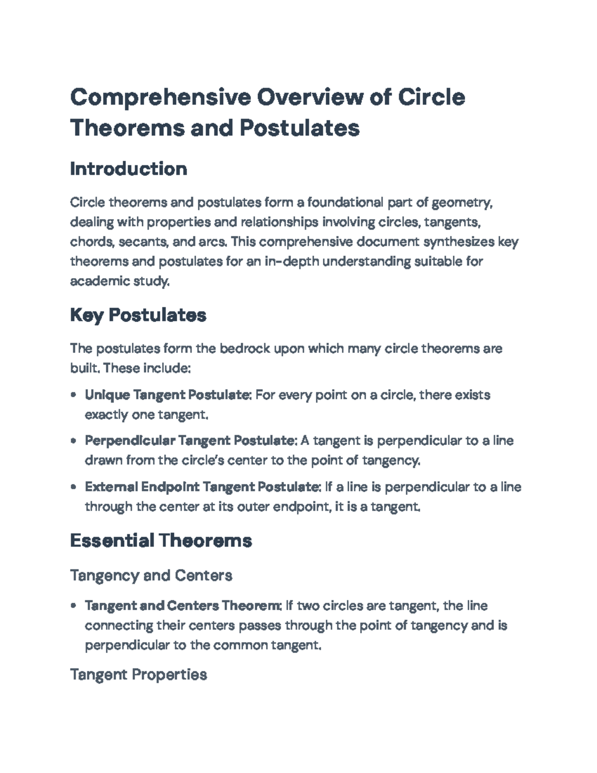 Comprehensive Circle Theorems and Postulates Overview for Geometry ...