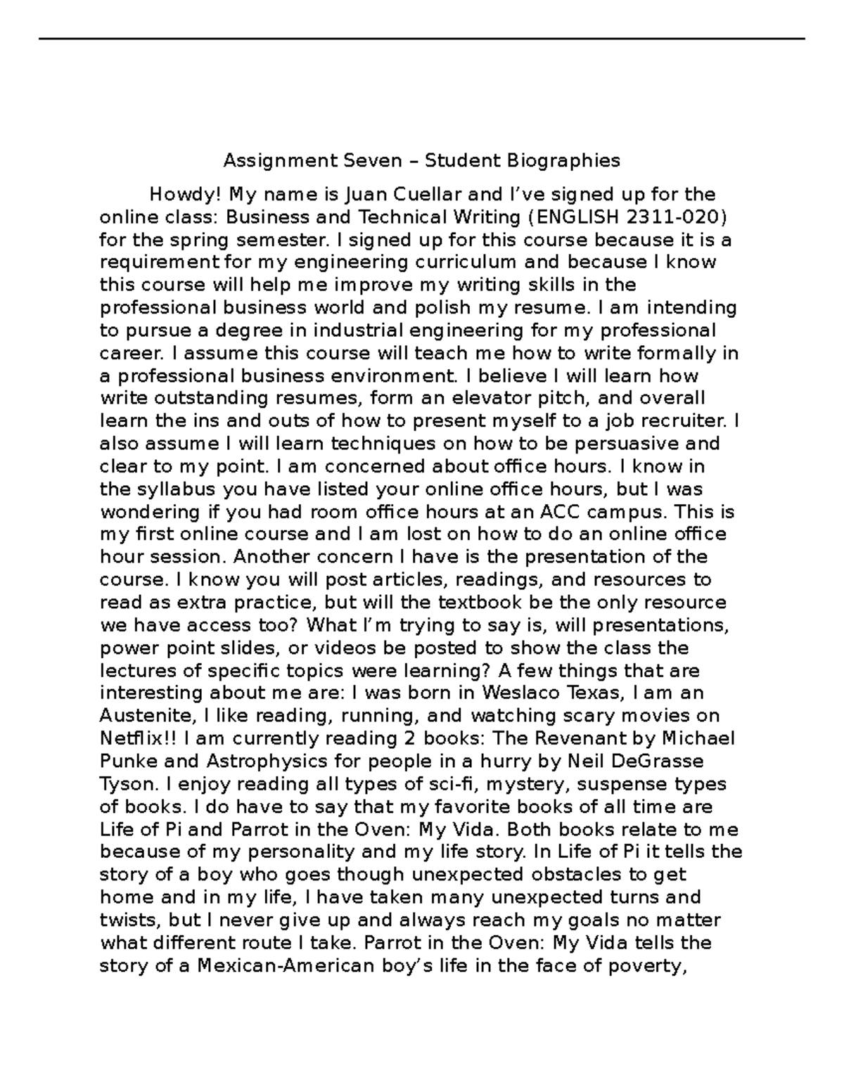 Assignment Seven Student Biographies - Assignment Seven – Student ...