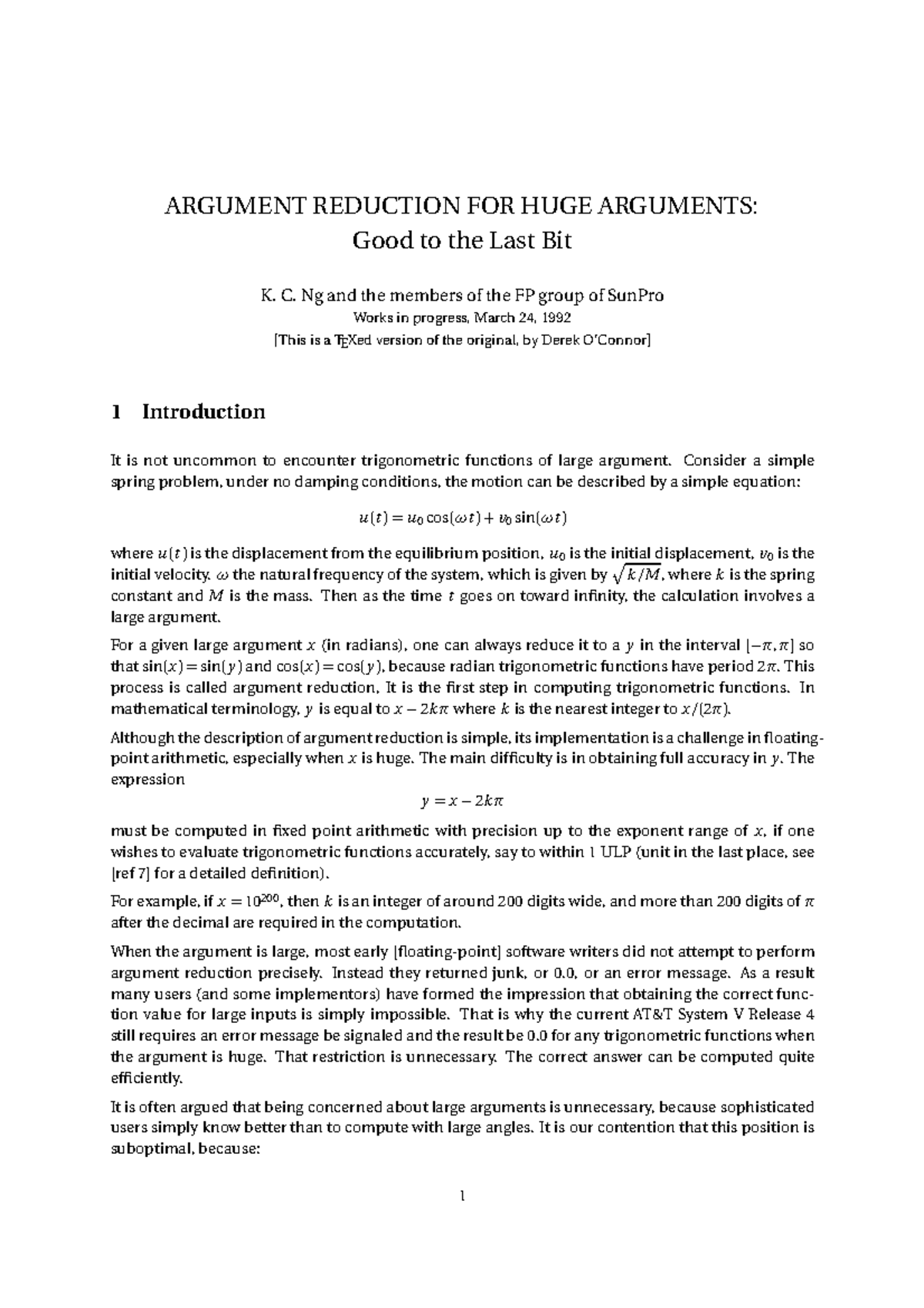 3 Floating Point Remaindering Issues Argument Reduction For Huge Arguments Argument Reduction