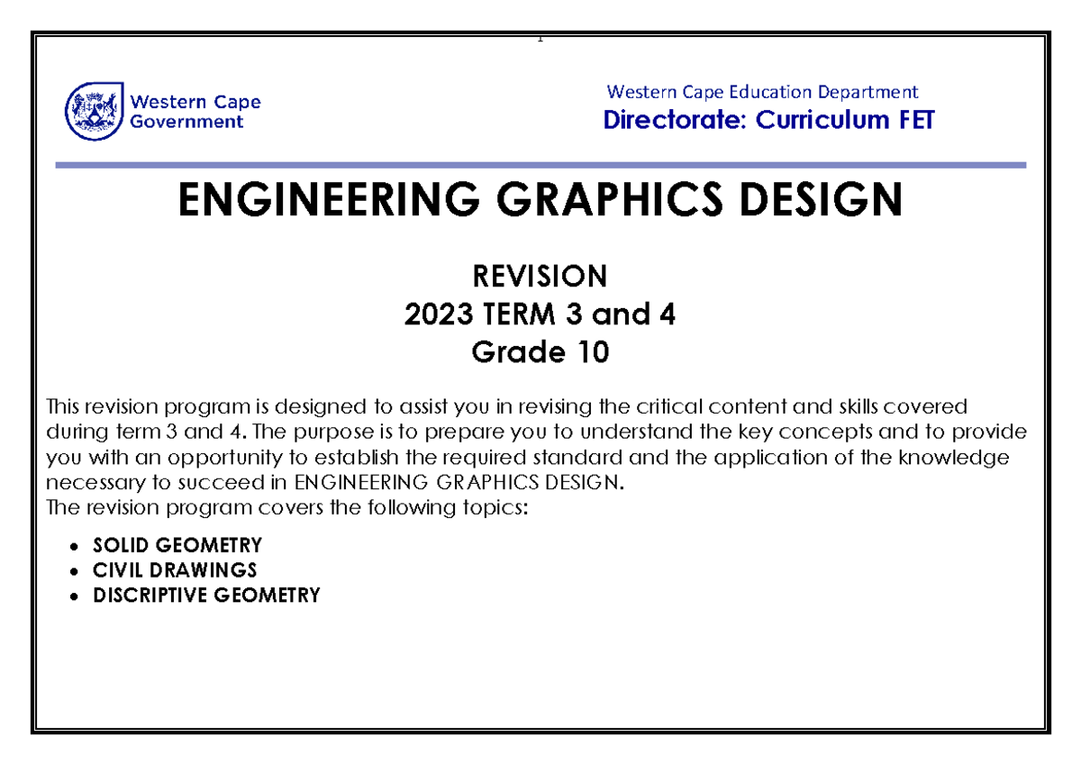 GR 10 Engineering Graphics Design Term 3 & 4 Revision Guide 2023 - Studocu