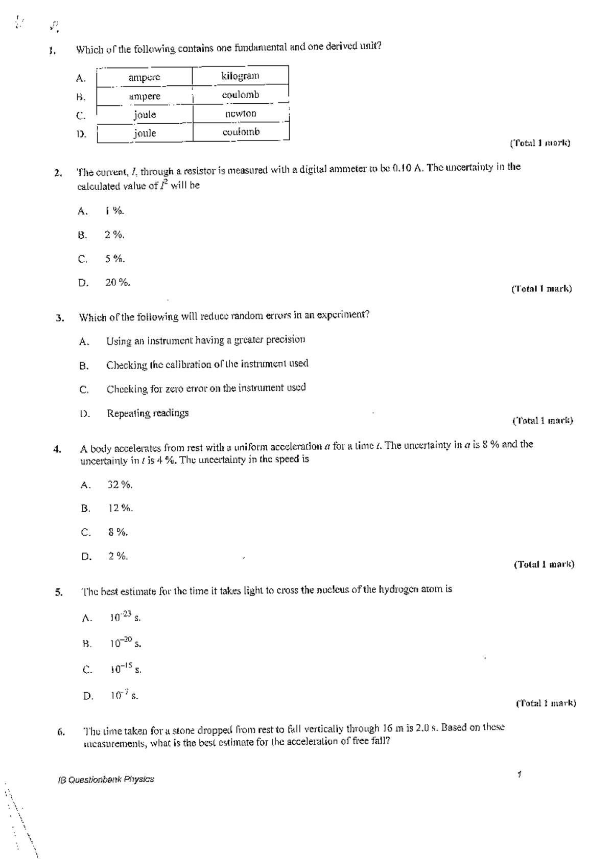 IB Physics Questionbank: Uncertainties and Measurements - Studocu