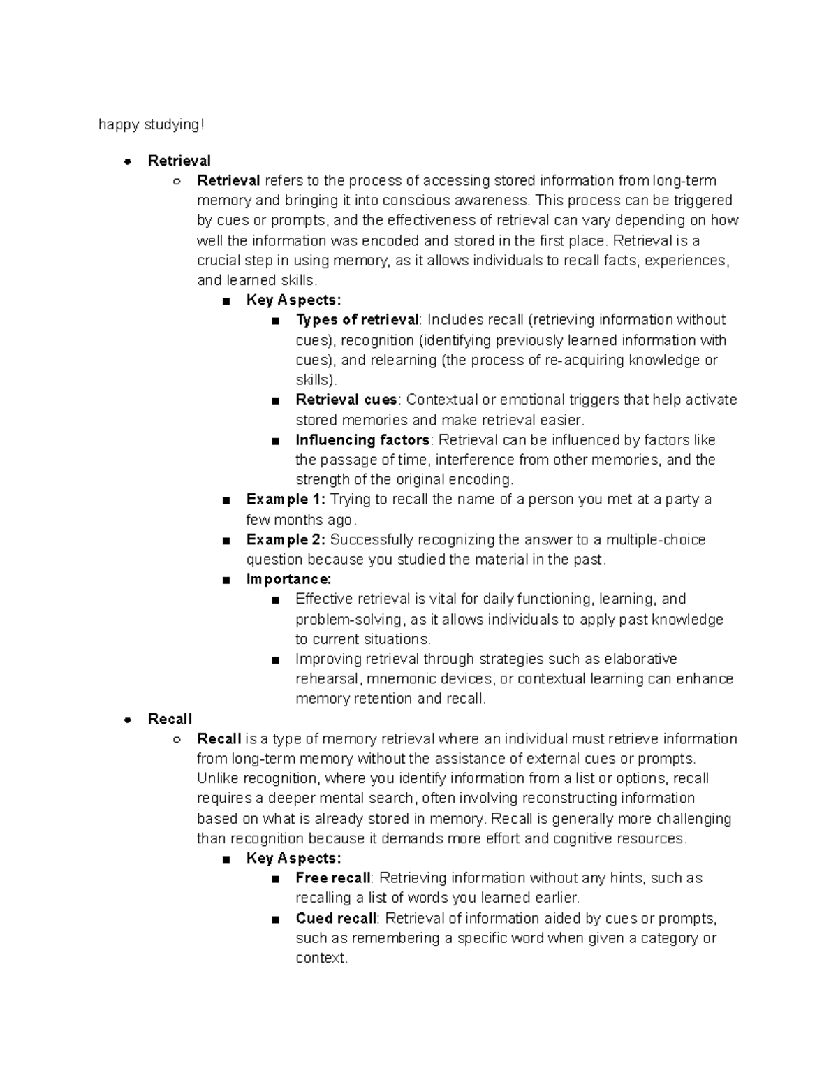 Study Guide for AP Psych Unit 2: Module 2.6 on Memory Retrieval - Studocu