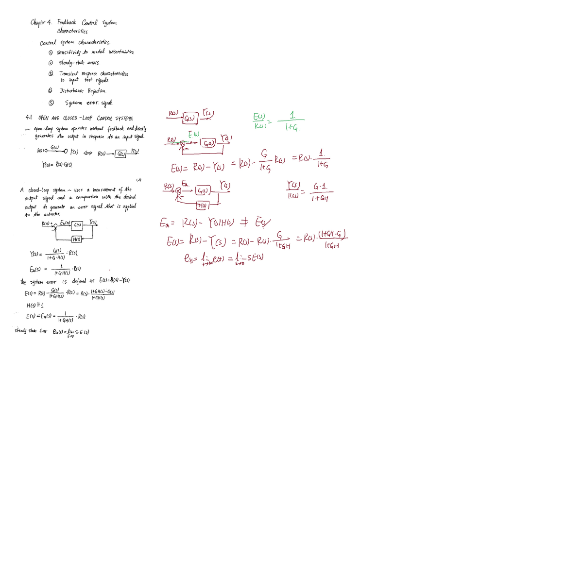 Chapter 4: Feedback Control System Characteristics (ENGR 101) - Studocu