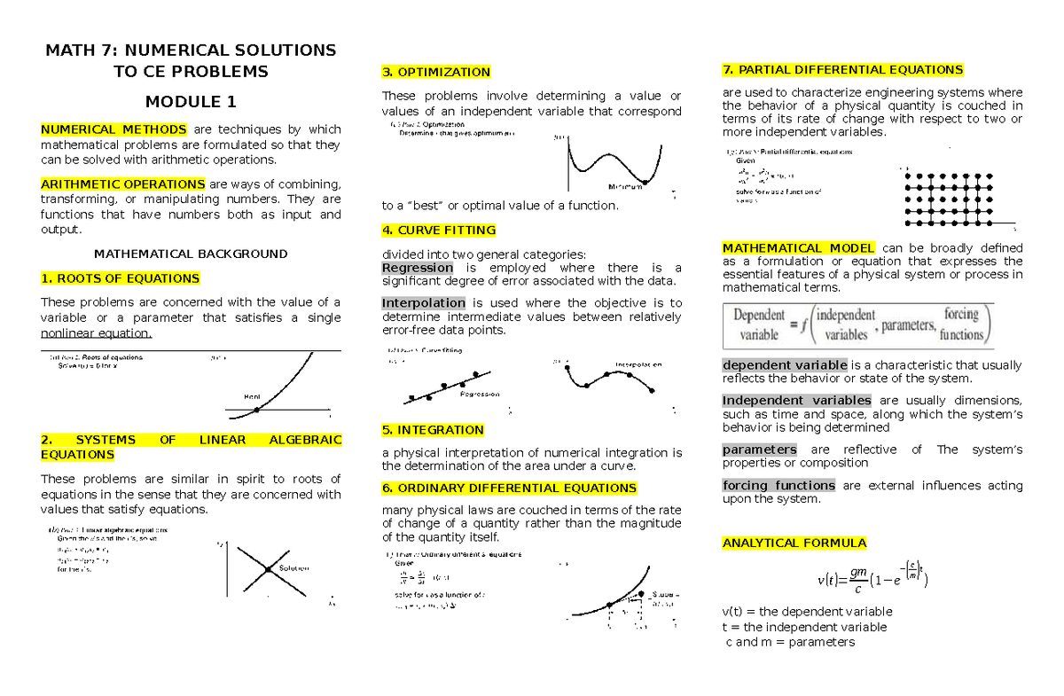 MATH 7: Numerical Solutions to CE Problems - Module 1 Overview - Studocu