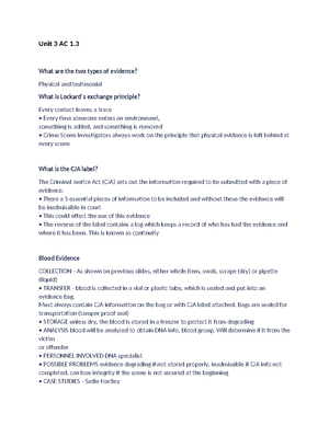 Unit 3 AC 1 - unit 3, AC 1.3 - Unit 3 AC 1- Explain how evidence is ...