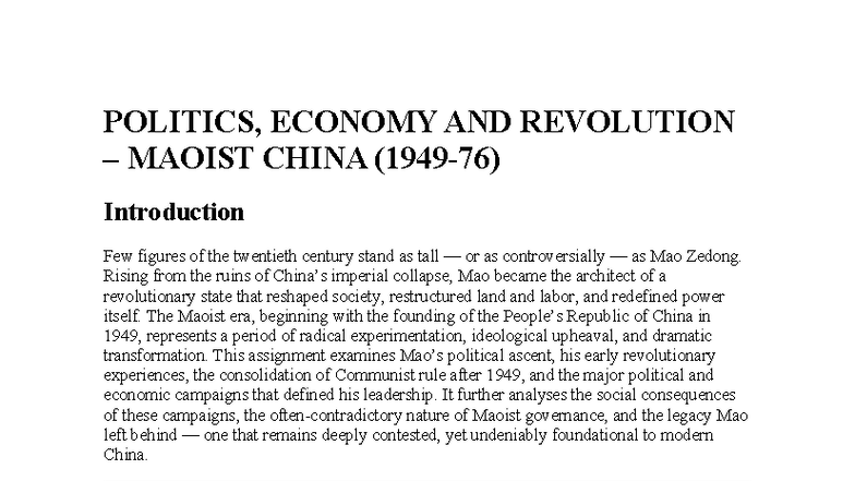 Maoist China (1949-76): Politics, Economy, and Revolution Analysis ...