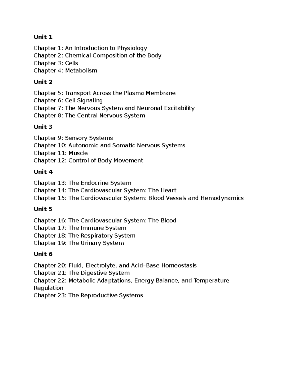 Course Units Overview: Physiology (BIO 101) - Studocu