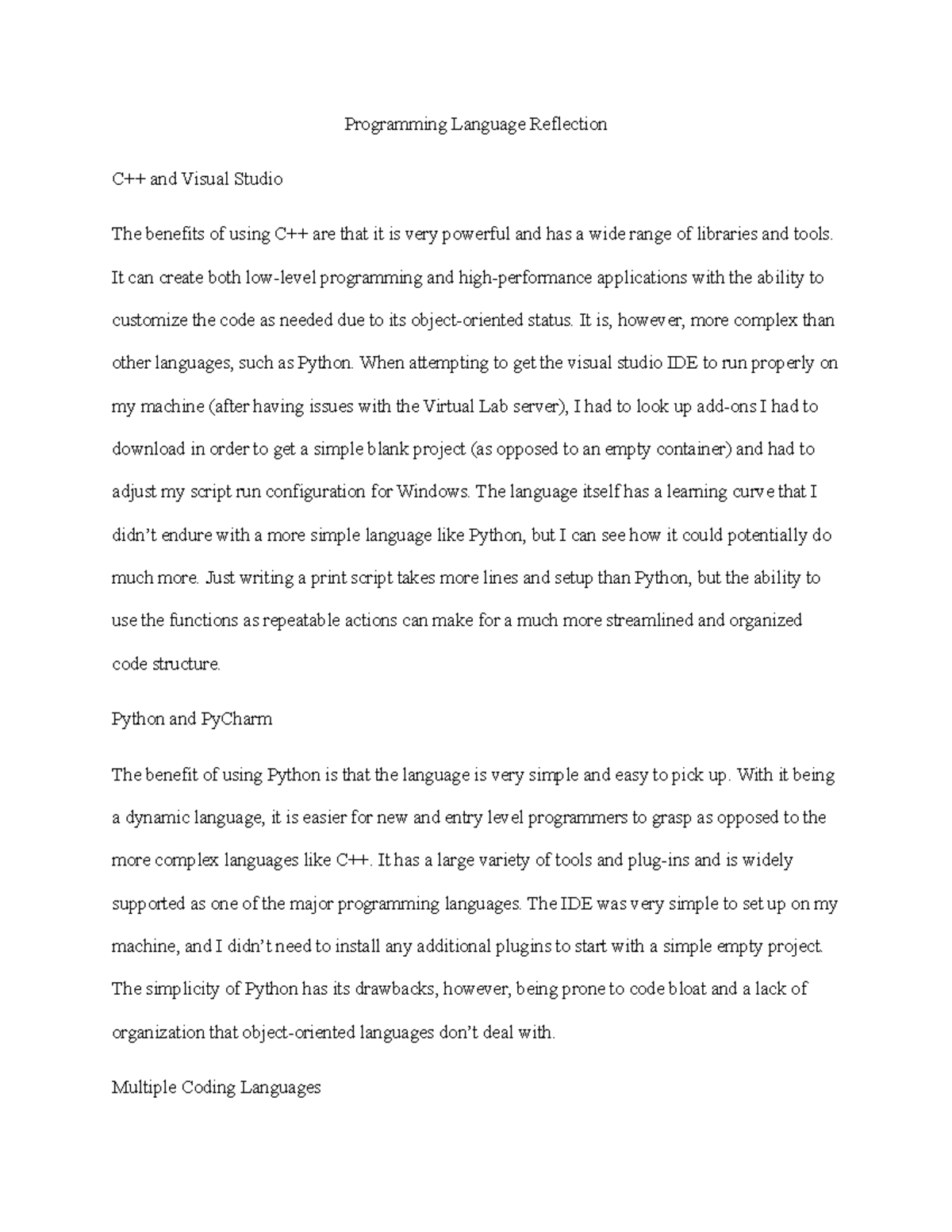 Programming Language Reflection: Insights on Python & Visual Studio ...