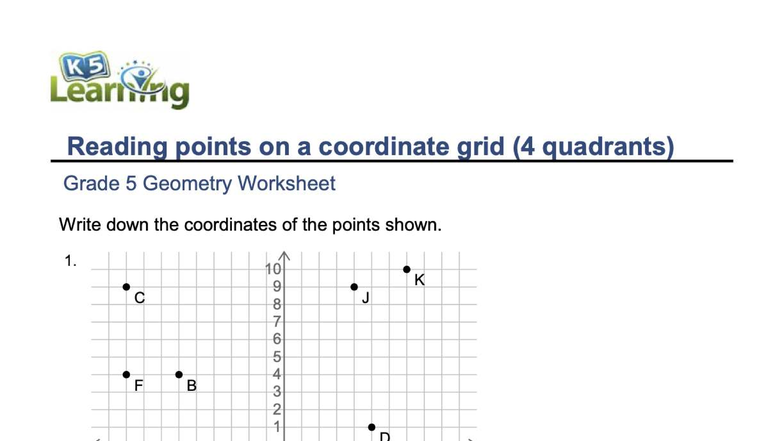 K5 Geometry Worksheet: Reading Points on a Coordinate Grid - Studocu