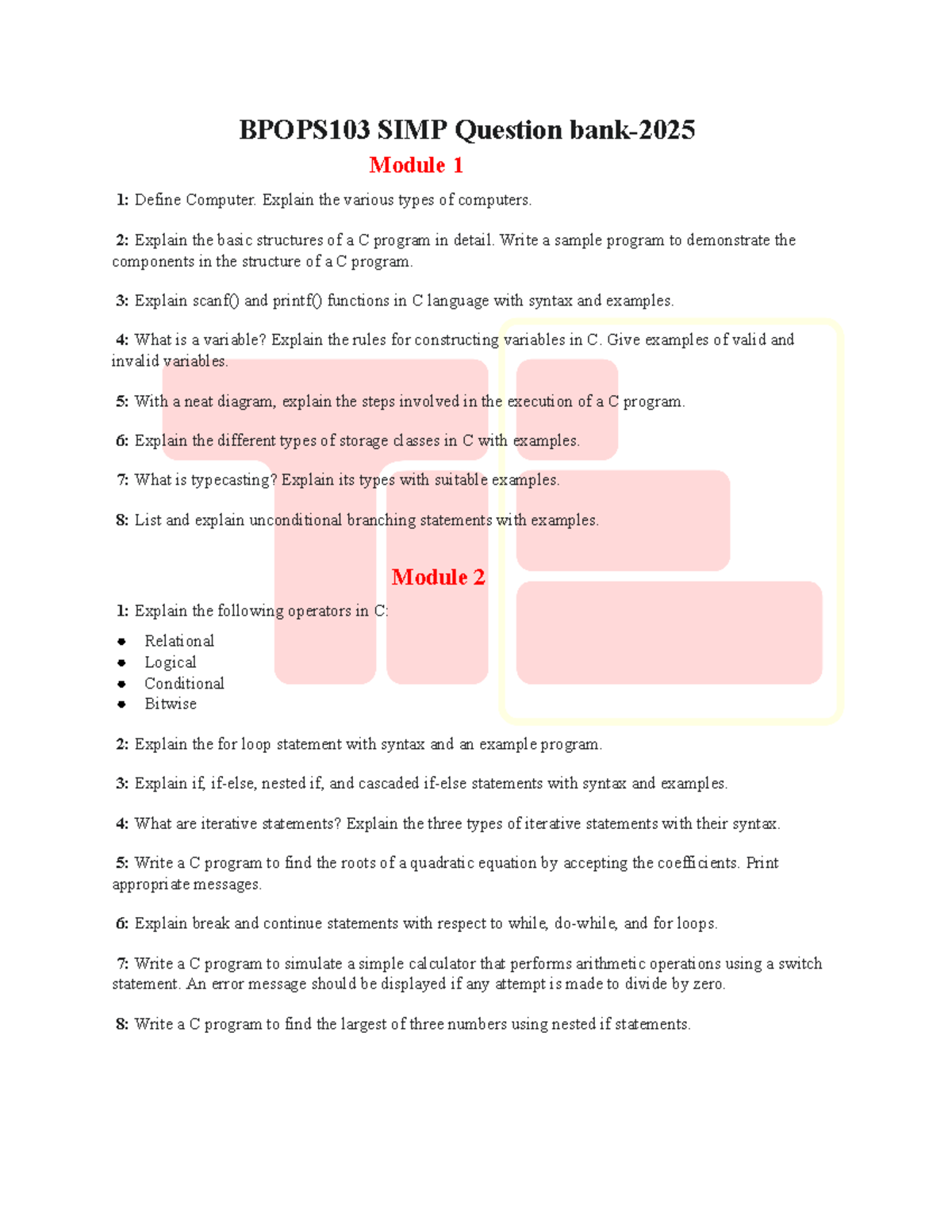TIE POPS 2025 - ... - BPOPS103 SIMP Question bank- Module 1 1: Define ...