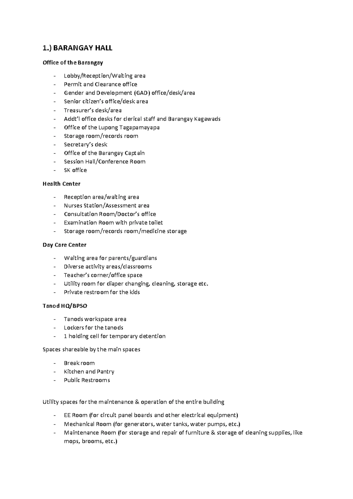 Barangay Complex Core Space Requirements - 1.) BARANGAY HALL Office of ...