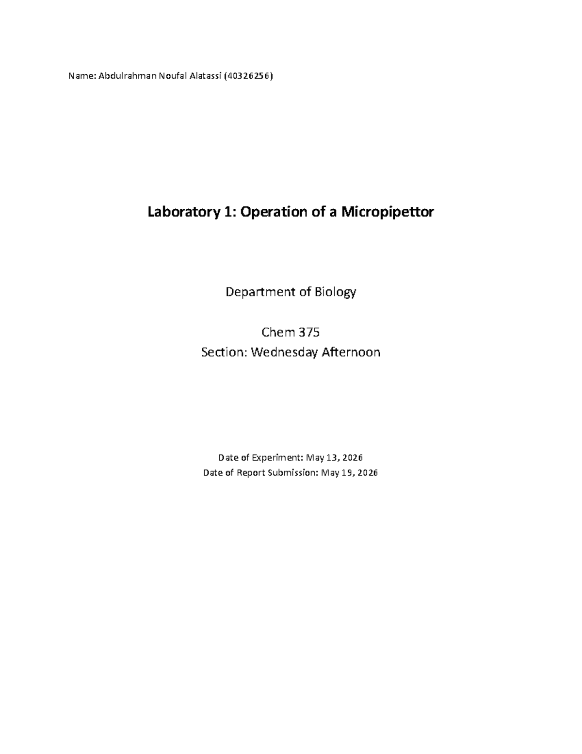 Biochem Lab 2: Micropipettor Operation & Phenol Red Analysis (Chem 375 ...