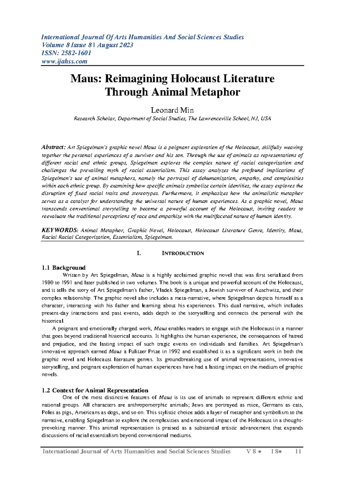 Maus: Exploring Animal Metaphors in Holocaust Literature (Course Code ...