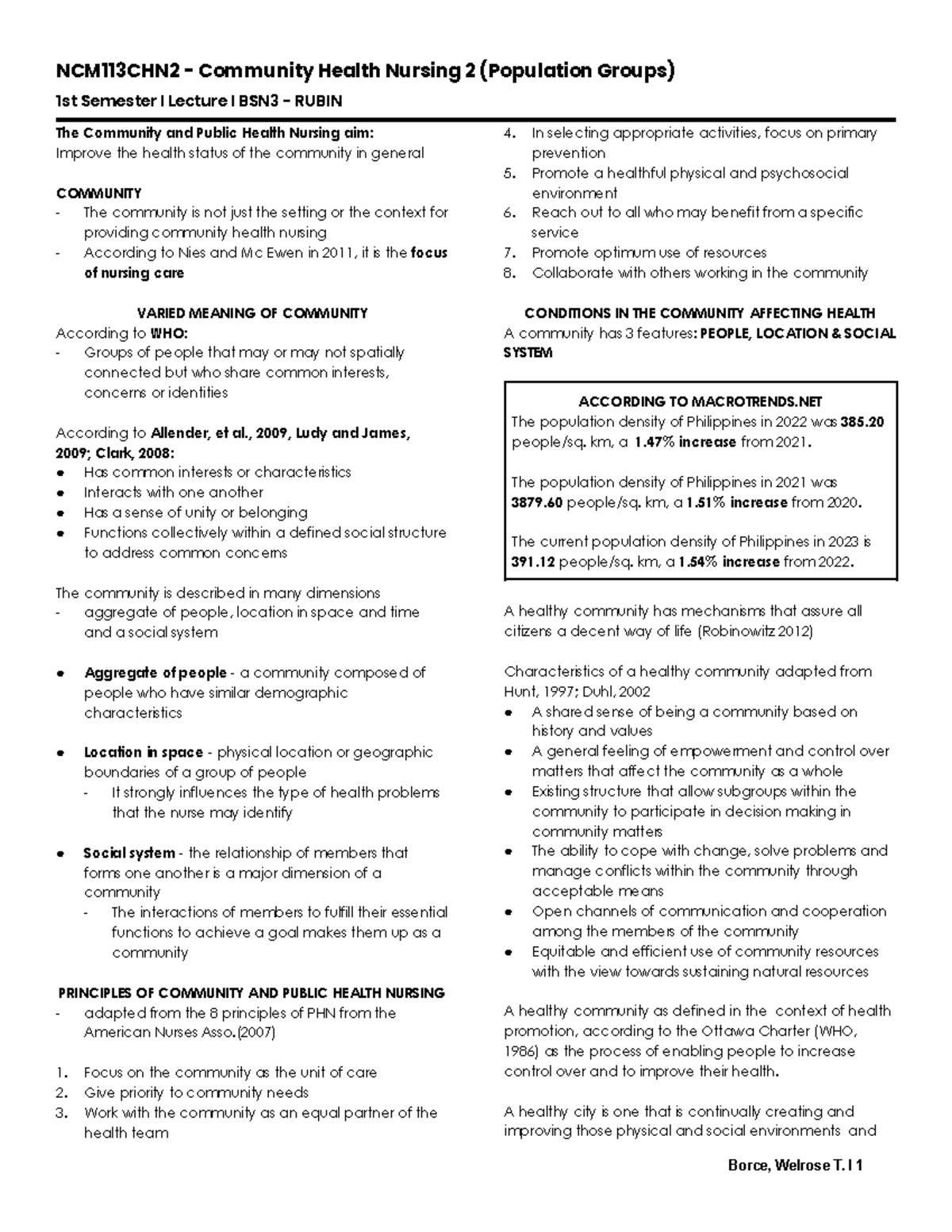Community Health Nursing 2 (NCM113CHN2) - Lecture Notes - Studocu