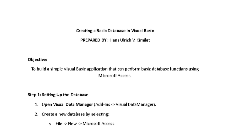 Creating a Basic Database in Visual Basic - Practice Guide - Studocu