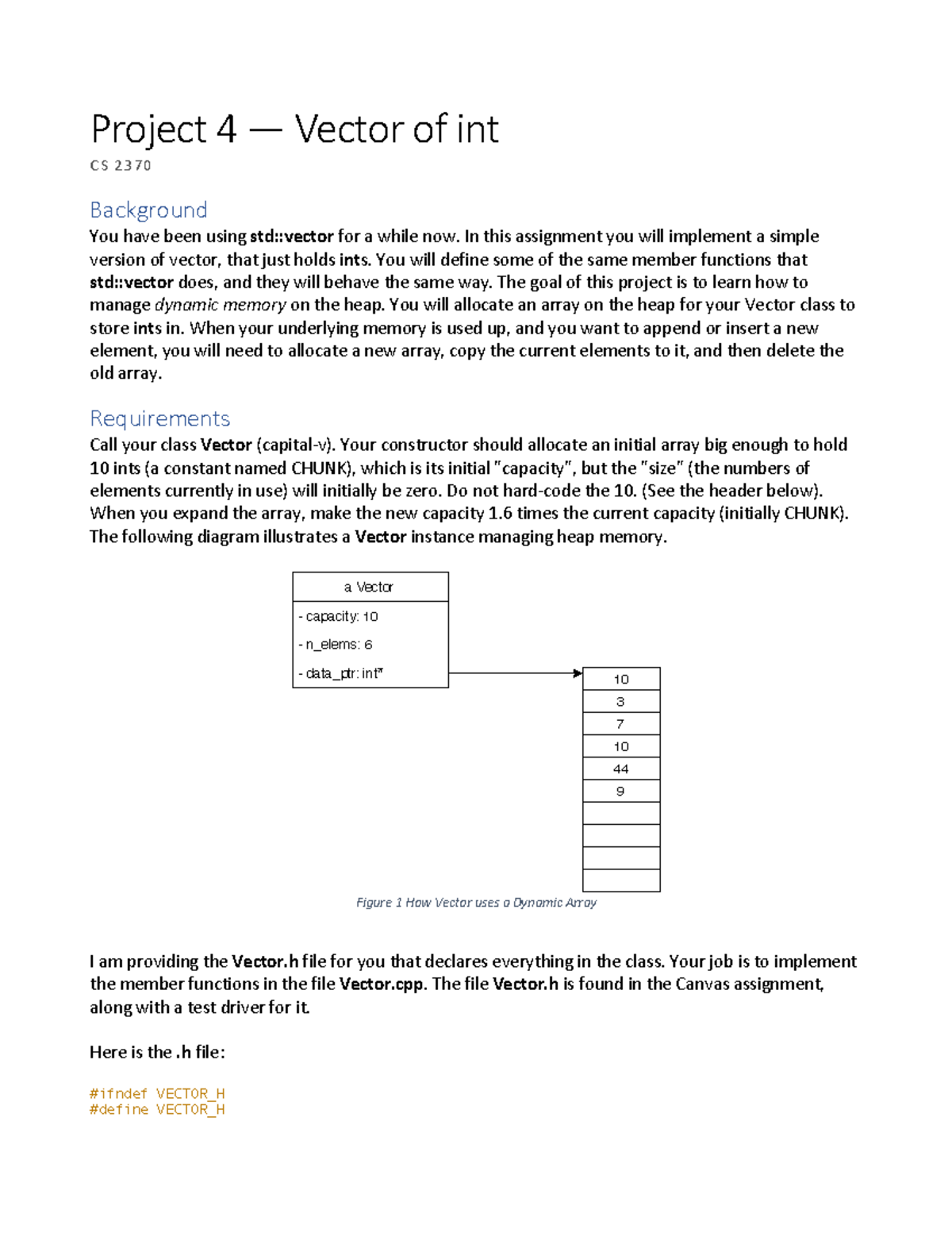 Project 4: Implementing a Simple Vector Class in CS 2370 - Studocu