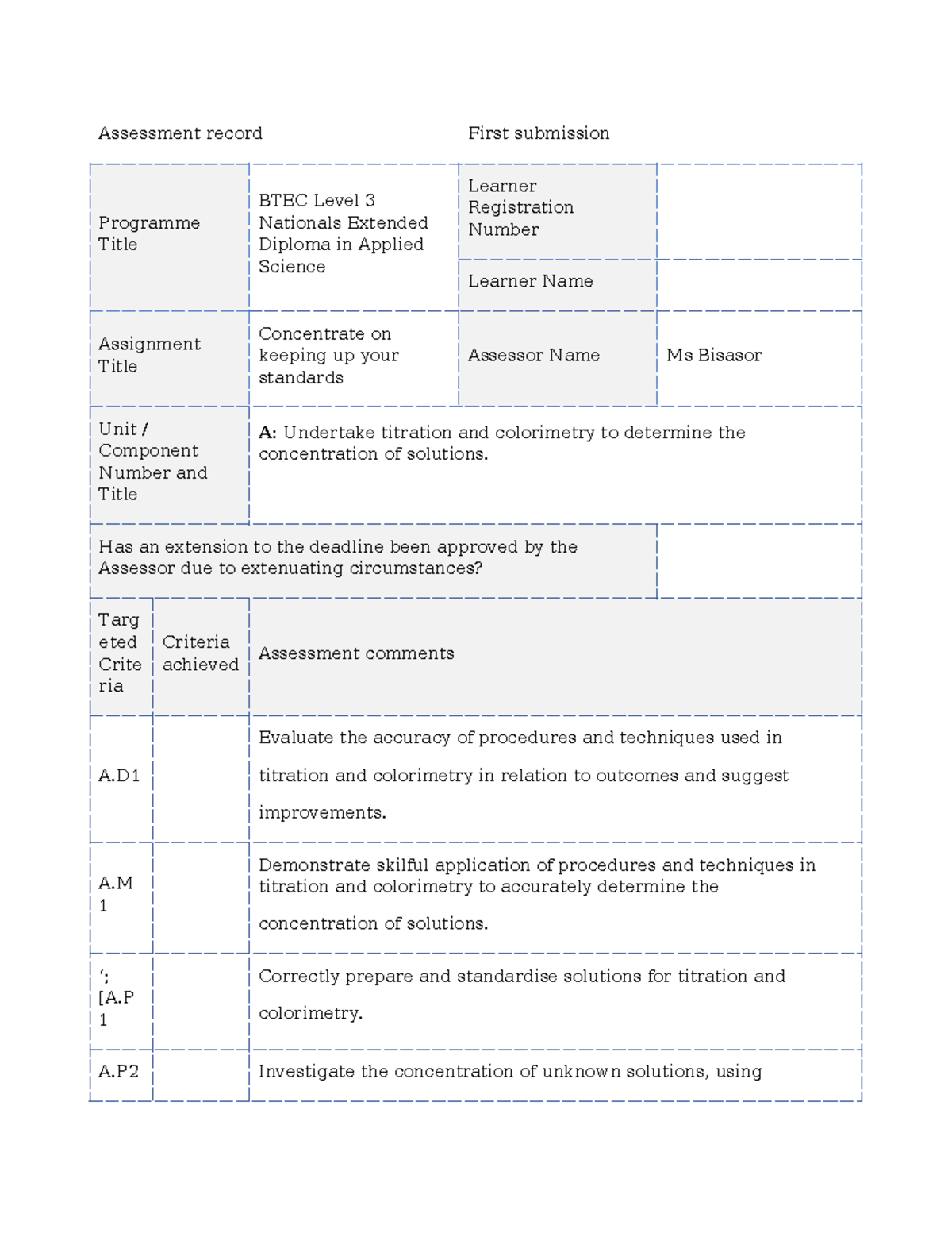 BTEC Level 3 Applied Science: Titration & Colorimetry Assessment Report ...