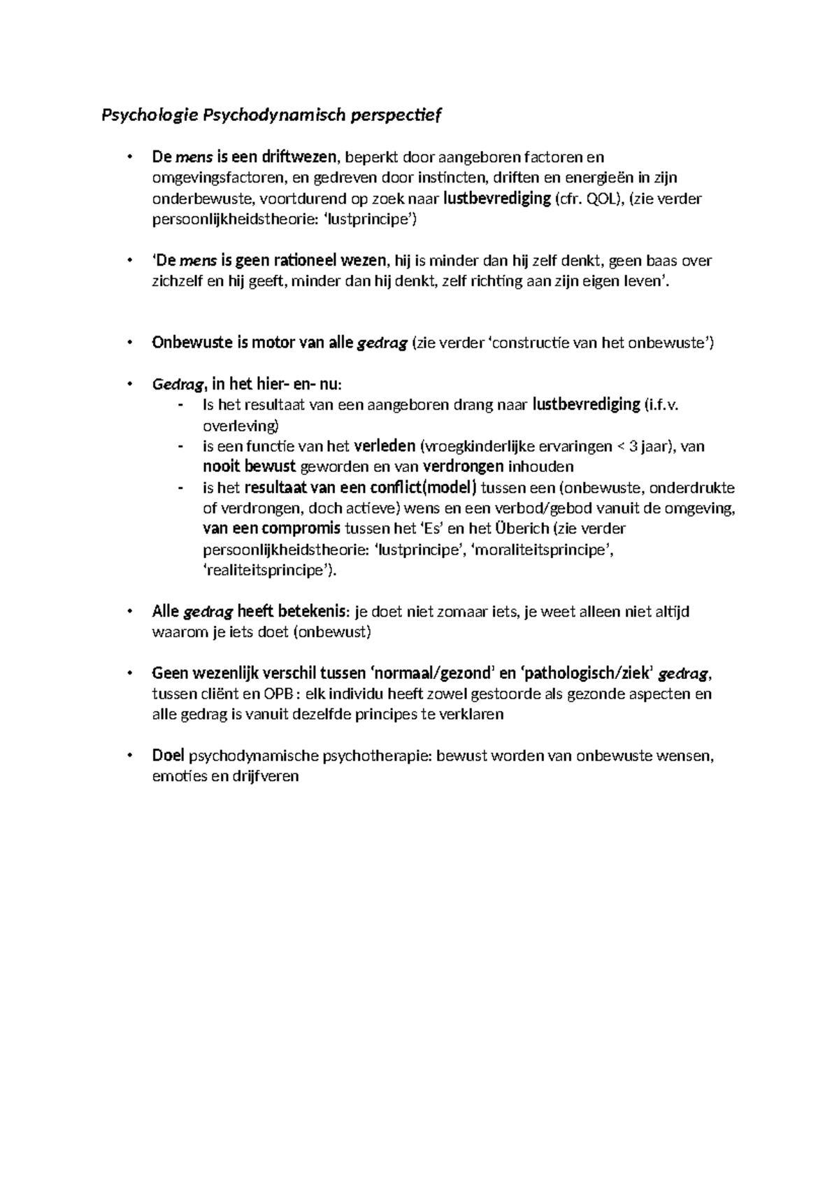 Psychologie Samenvatting: Psychodynamisch Perspectief en ...