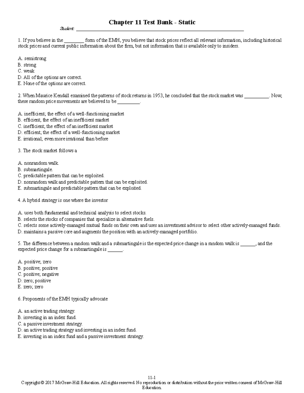 Chapter 11 Test Bank - Fina2320 - Chapter 11 Test Bank - Static Student ...