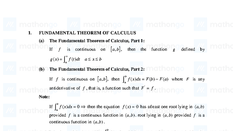 Definite Integration Formula Sheet - MATH101 - Studocu
