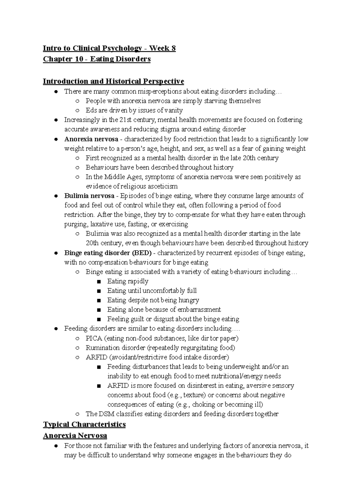 Intro to Clinical Psychology - Week 8: Chapter 10 on Eating Disorders ...