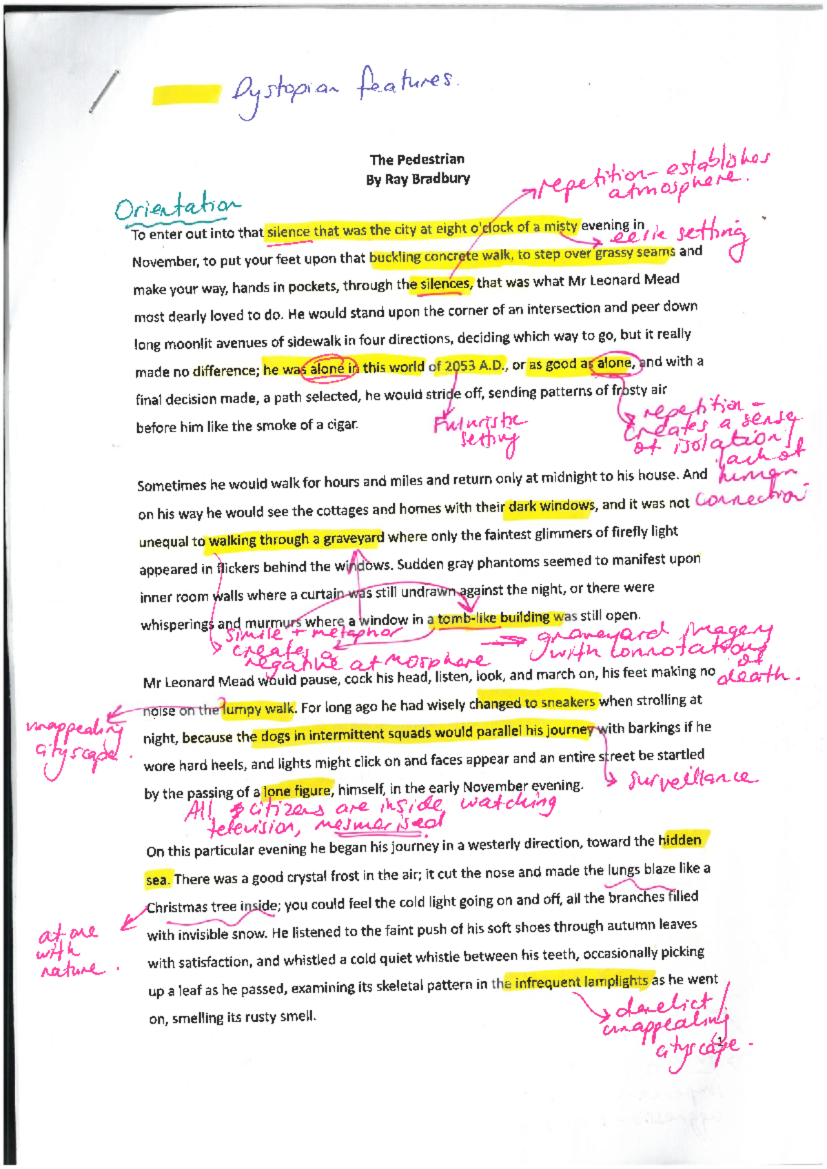The Pedestrian (Annotations) - Dystopian Themes and Imagery Analysis ...
