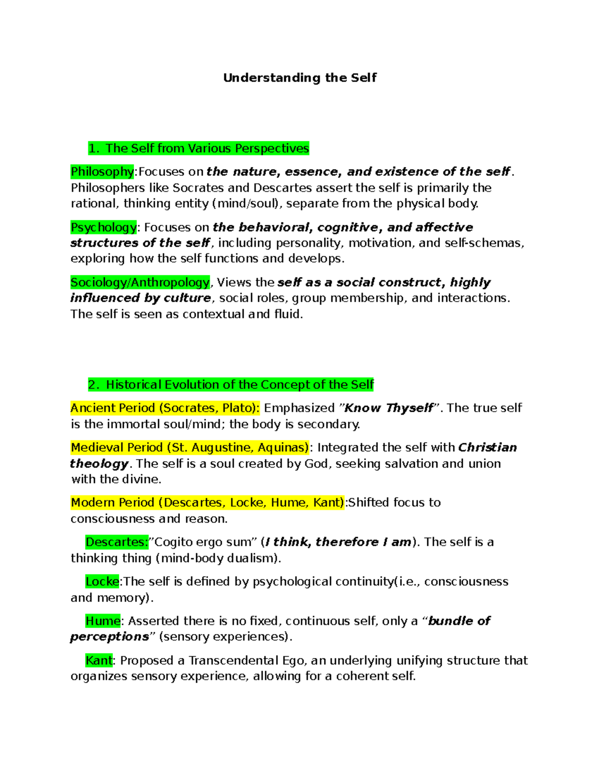 UTS: Understanding the Self - Philosophical and Psychological Perspectives - Studocu