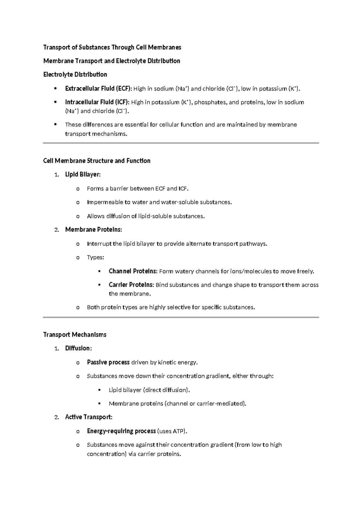 Transport of Substances Through Cell Membranes: Mechanisms & Functions (BIO 101) - Studocu