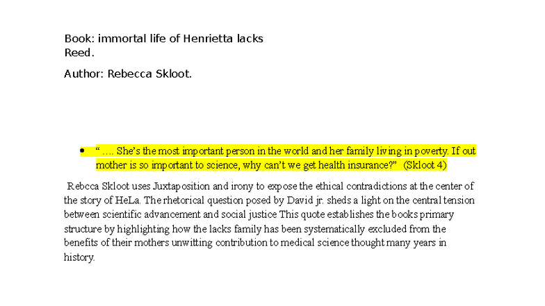 AP Lang Summer Assignment 2025: Analyzing "The Immortal Life of ...