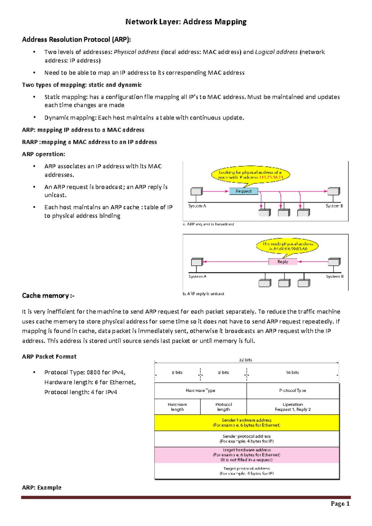 Address Mapping in Networks: ARP, RARP, BOOTP, and DHCP Notes - Studocu