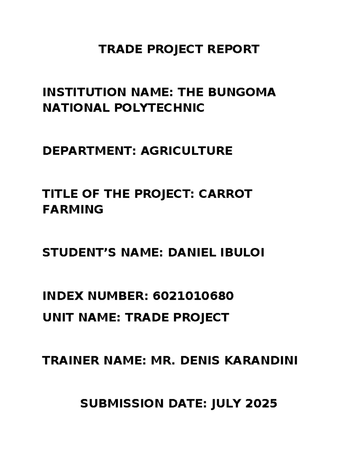 Carrot Farming Project Report (AGR 6021010680) - Studocu