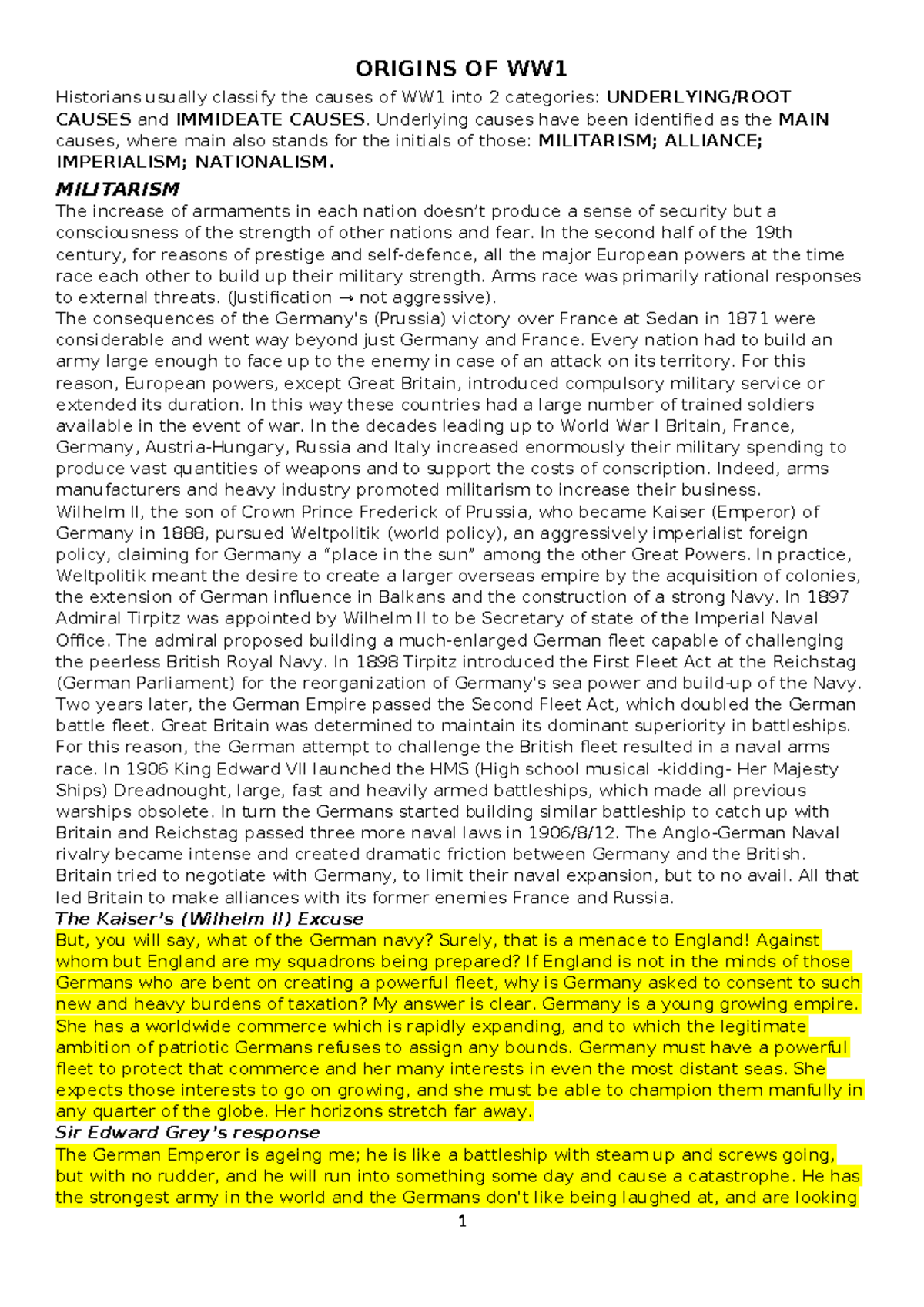 WW1 Origins and Battles: Causes, Alliances, and Key Events - Studocu