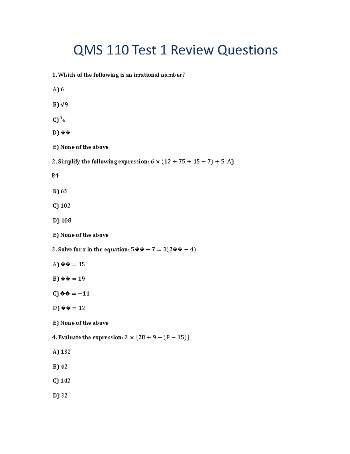 QMS 110 Test 1 Review: Key Questions and Solutions - Studocu
