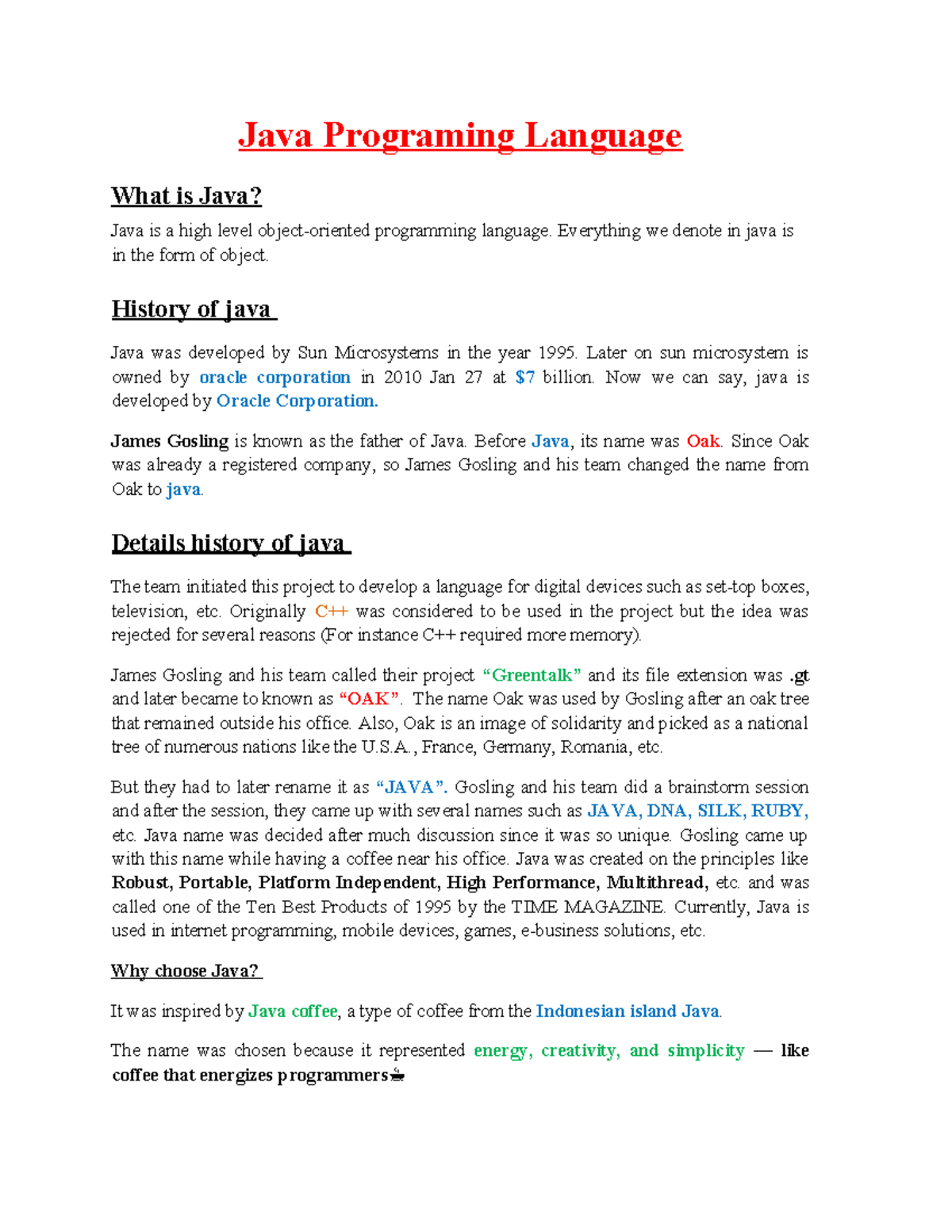 Java Programming Language: History, Concepts, and Applications - Studocu