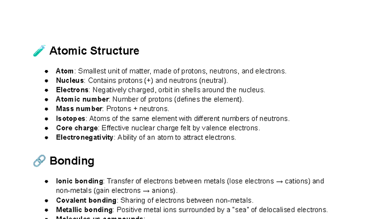 Year 10 Chemistry: Atomic Structure and Chemical Reactions Overview ...