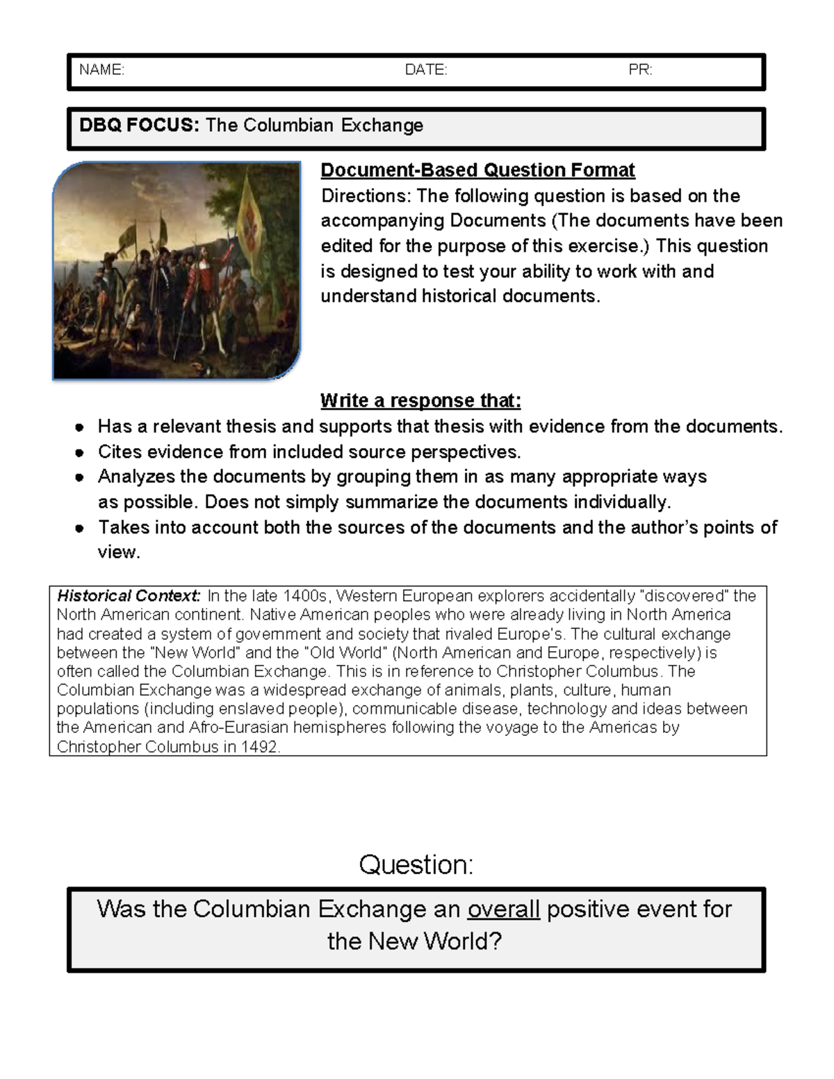 Kendrick Bolden - DBQ Columbian Exchange (1)-output - DBQ FOCUS: The ...