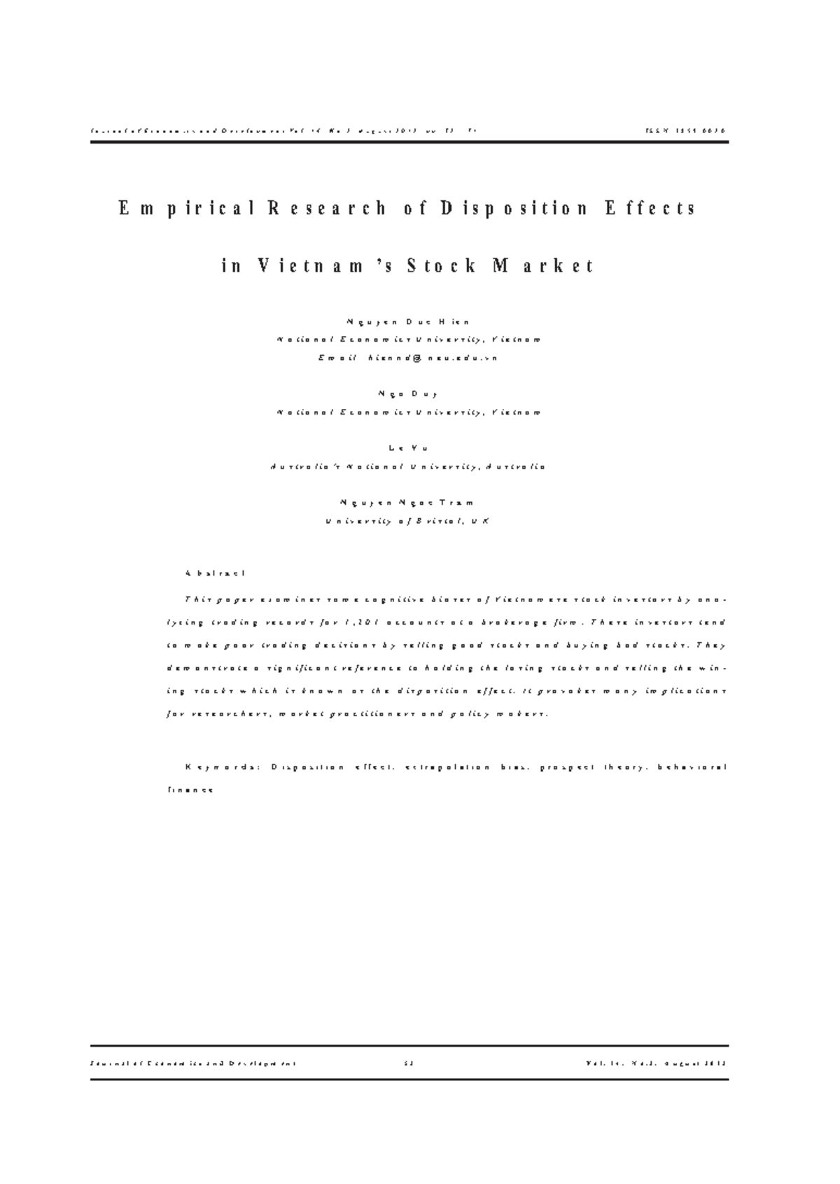 Empirical Study on Disposition Effects in Vietnamese Stock Market (ECO ...