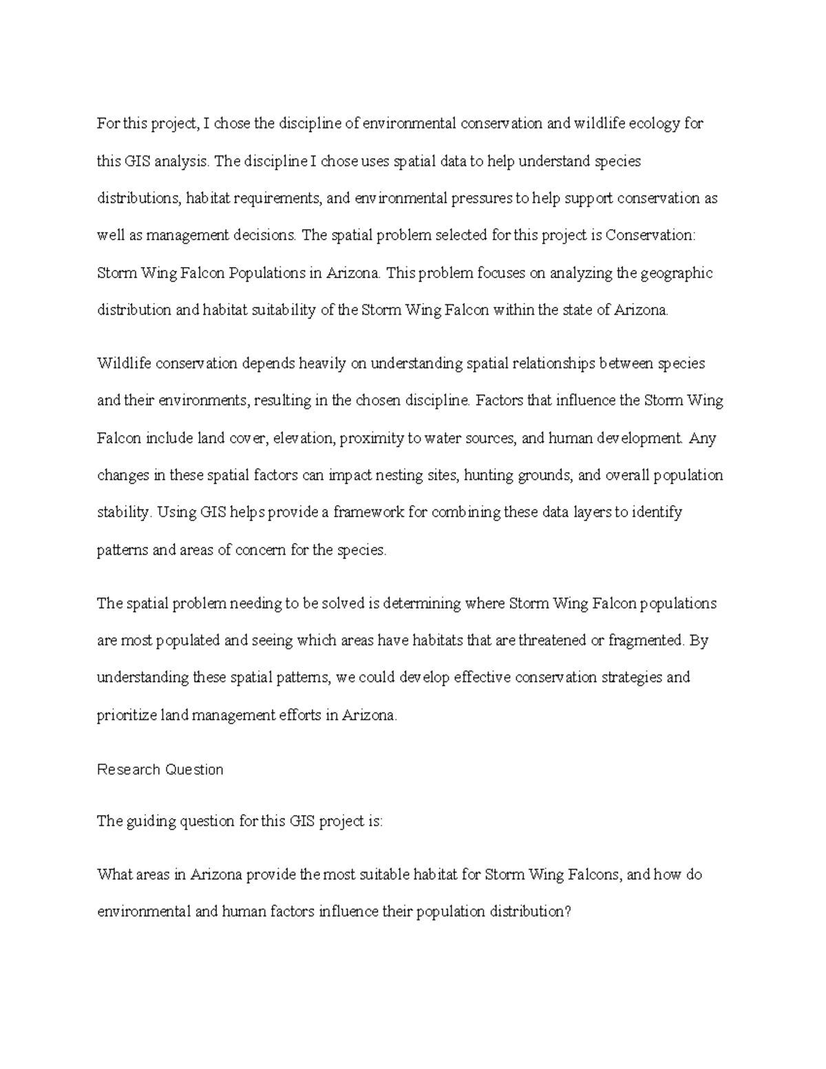 IT 242 - GIS Analysis of Storm Wing Falcon Habitat in Arizona - Studocu