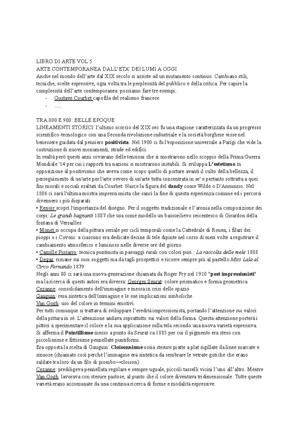 Libro di Arte - Modulo 2: Arte Contemporanea e Postimpressionismo - Studocu