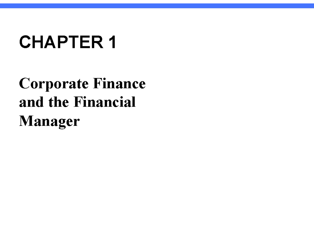 Lecture 01 Handout - Corporate Finance Overview and Valuation ...