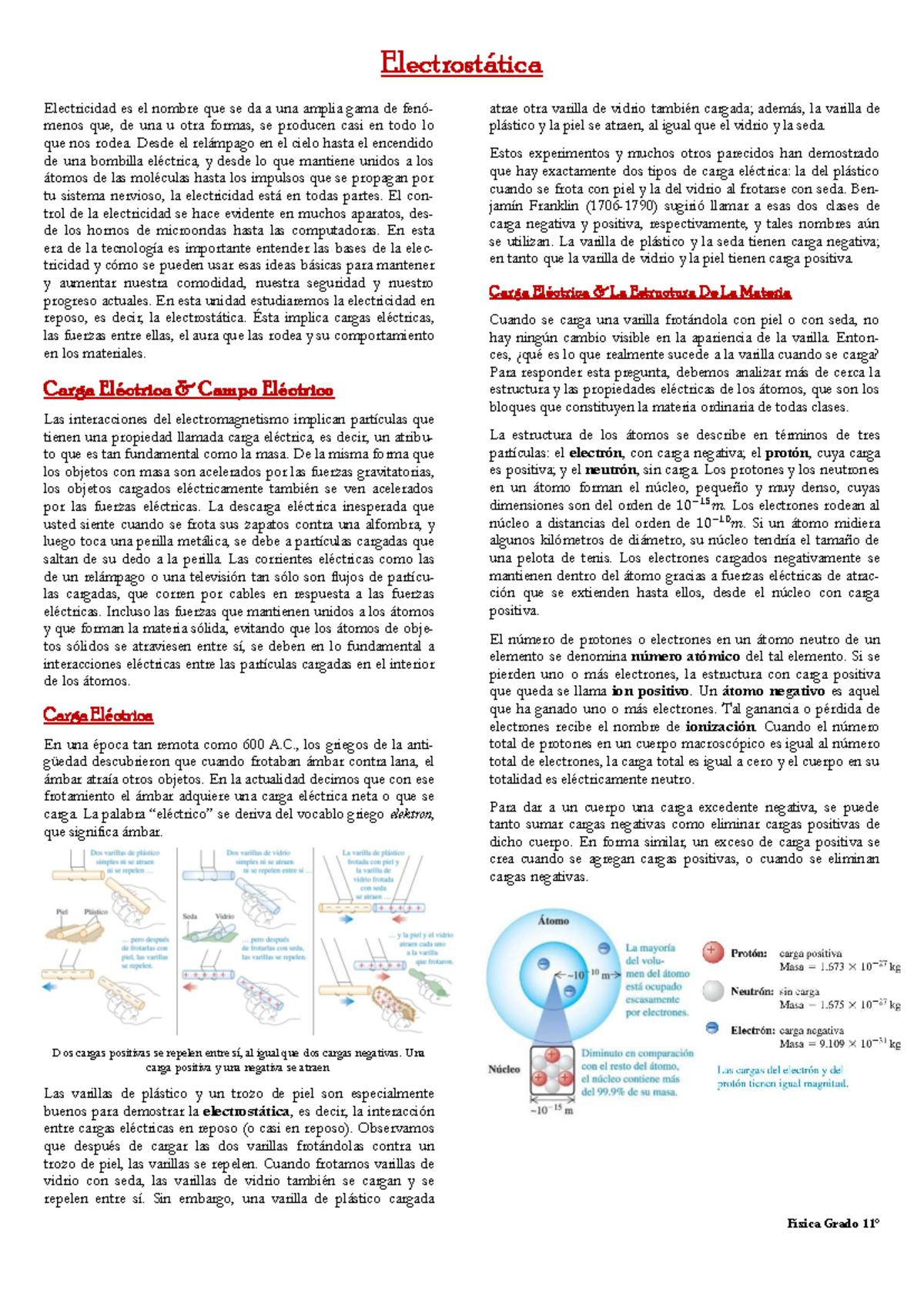 Física Grado: Notas sobre Electrostatics y Carga Eléctrica - Studocu