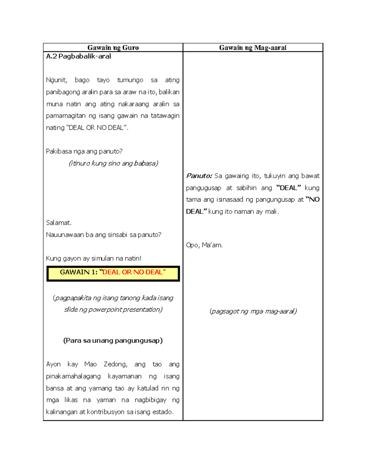 Lesson Palan - (Q2-Module 1 Konsepto ng Kabihasnan at mga Katangian nito) PART 3 - Gawain ng ...