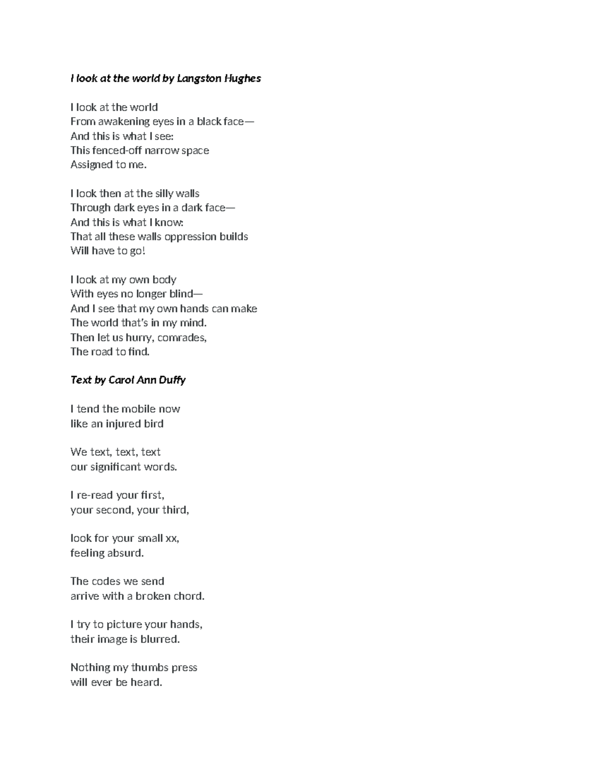 Poem+Comparison - analyse et comparaison de poème - I look at the world ...