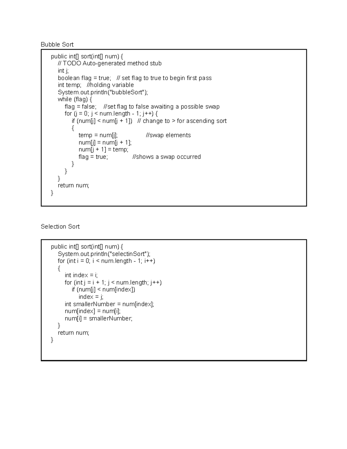 Sorting Algorithms Implementation: Bubble Sort & Selection Sort - Bubble Sort public int[] - Studocu