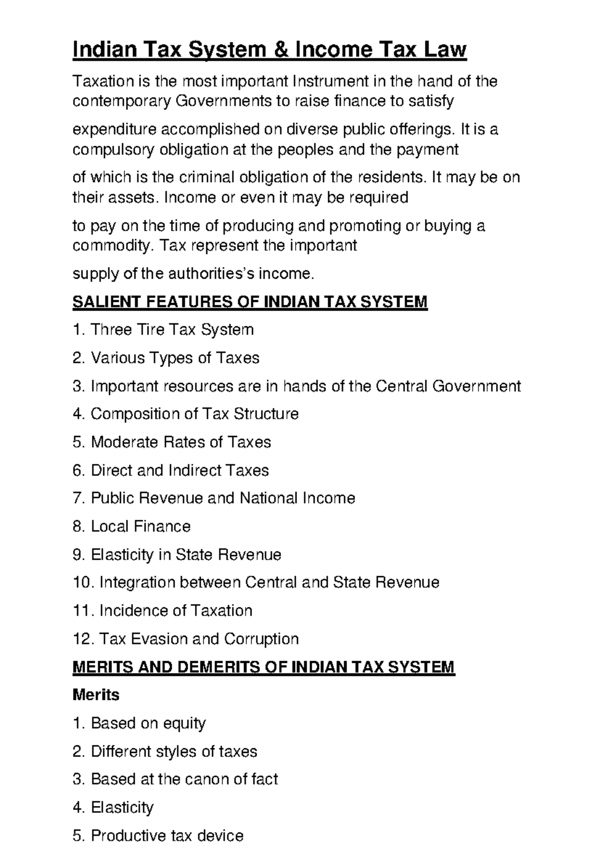Indian Tax System: Merits, Demerits, and Types of Taxes Explained - Studocu