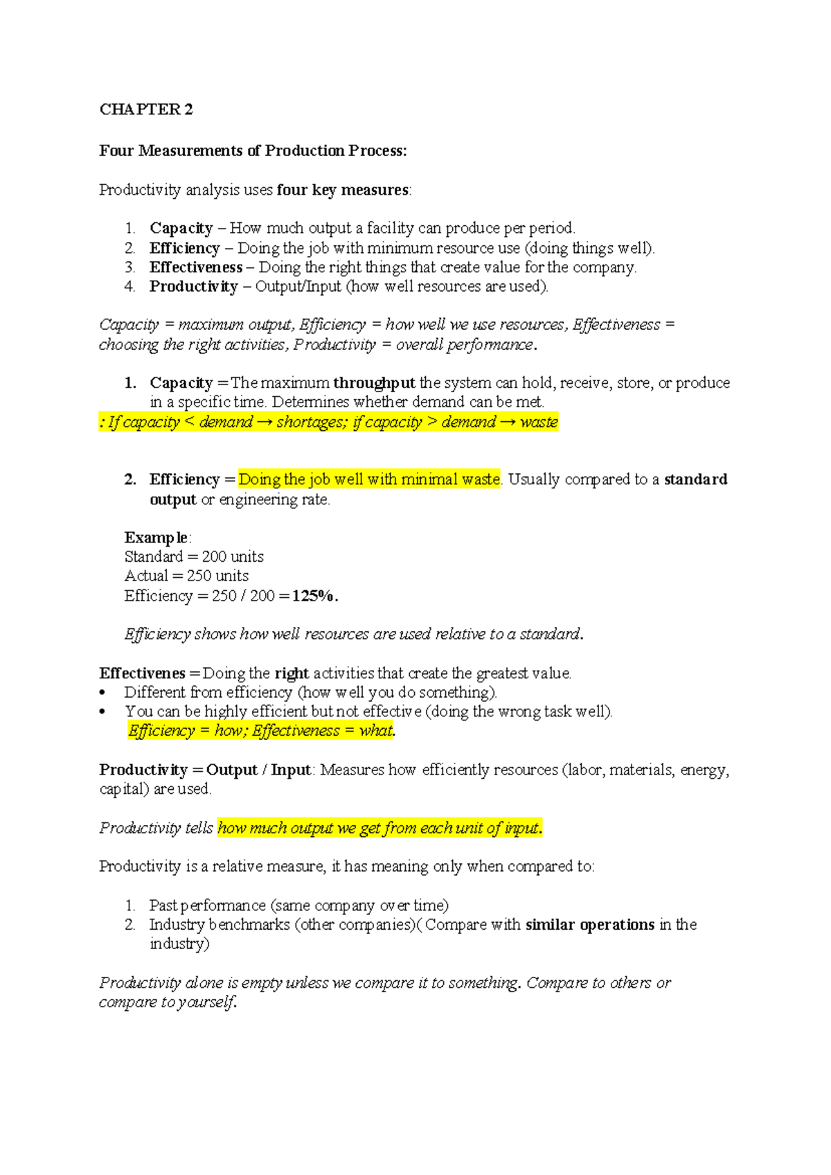 CHAPTER 2: Key Measures of Production Process & Productivity Analysis ...