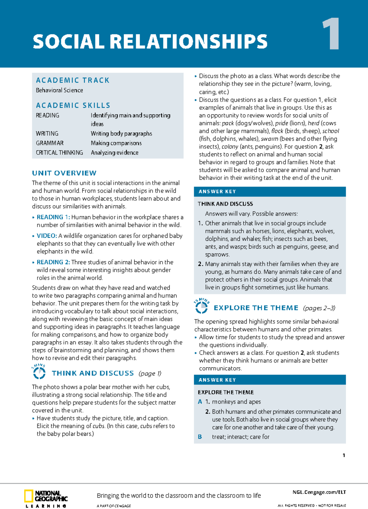 Pathways RW Level 3 Teacher Guide: Social Interactions Unit Overview ...