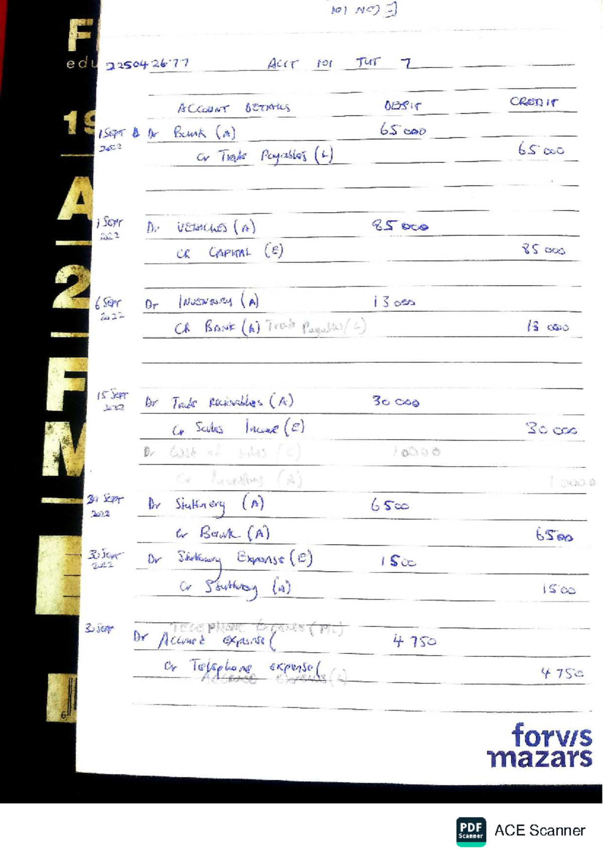 ACCT 101 TUT 7: Debit & Credit Account Details Analysis - Studocu