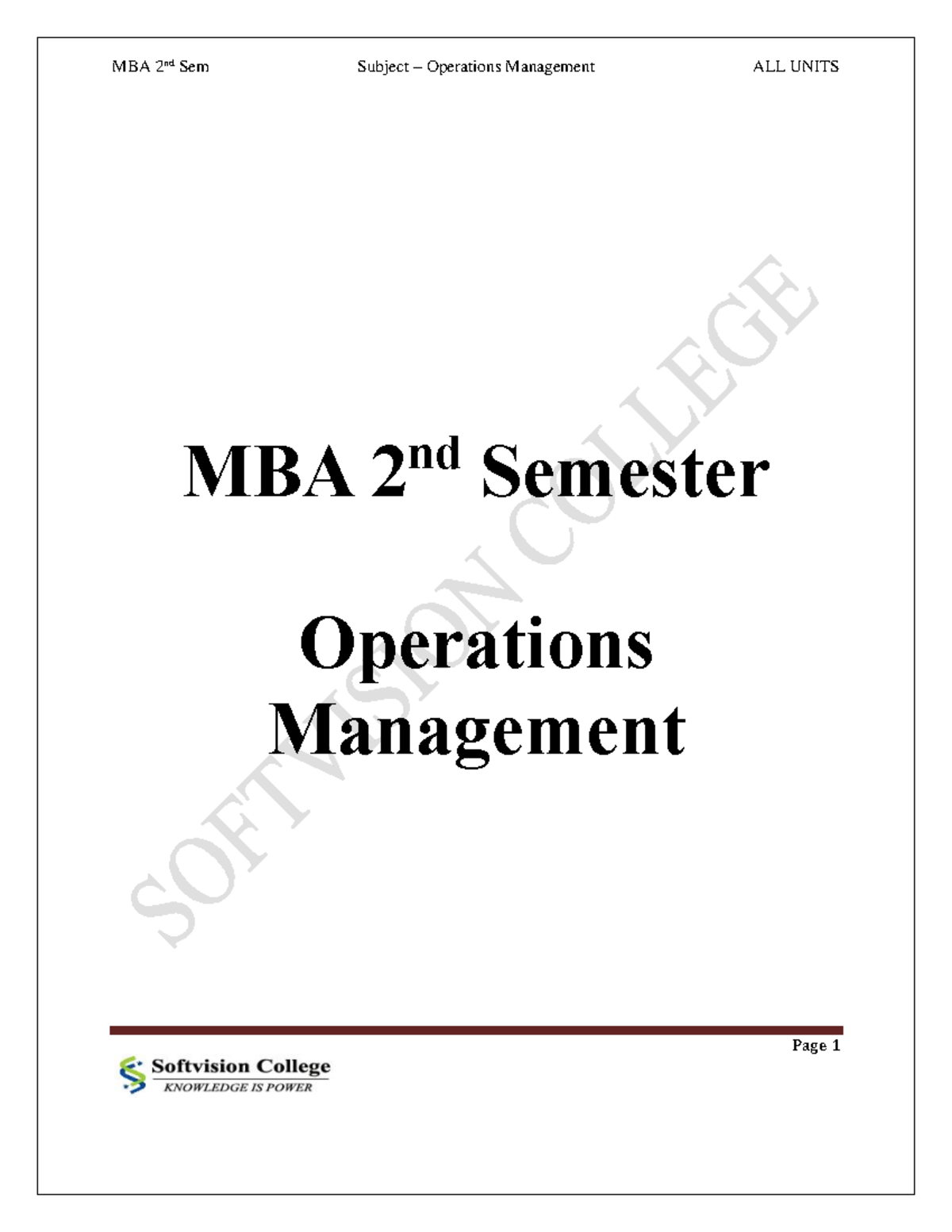 MBA 2nd Sem Operations Management: Comprehensive Study of All Units ...