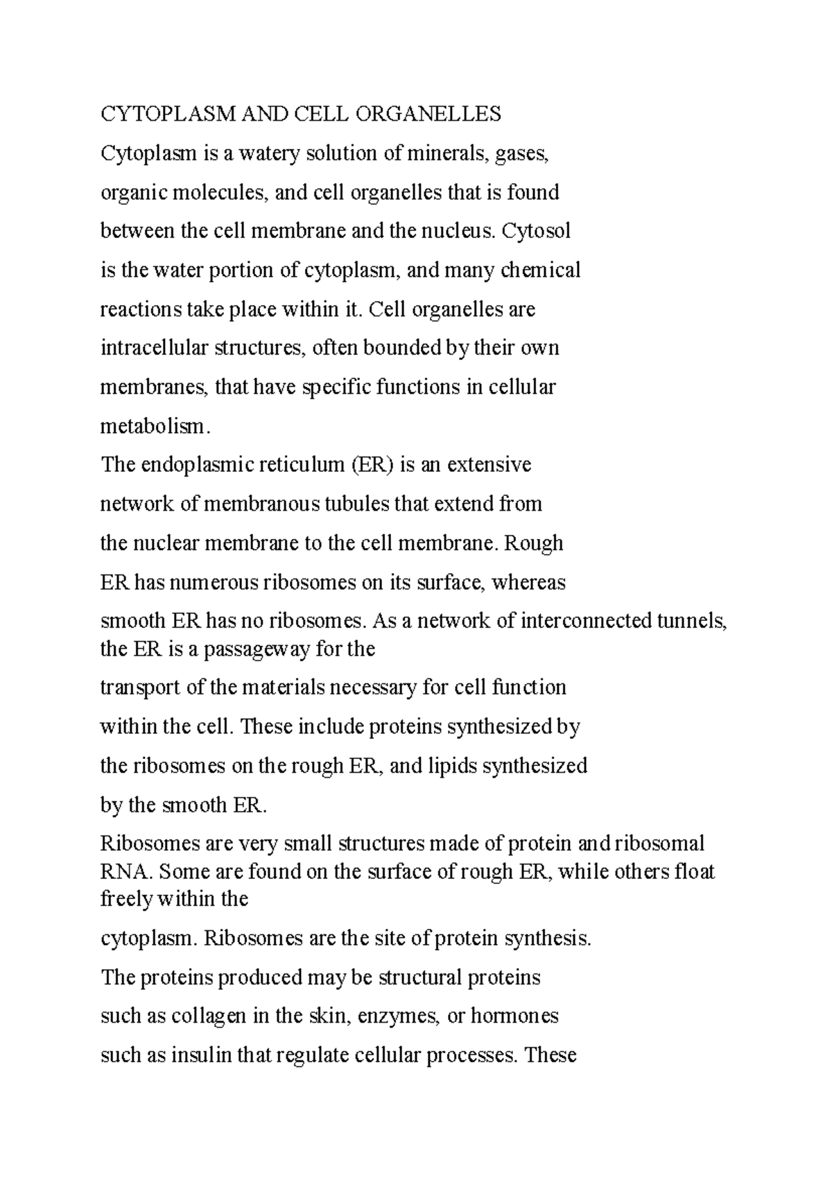 Cytoplasm & Cell Organelles: Structure and Functions Overview - Studocu